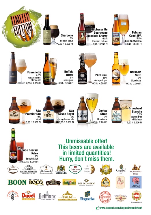 Beer menu - Belgian Brasseire Henri